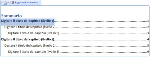 Aggiungere un sommario ad un documento Word